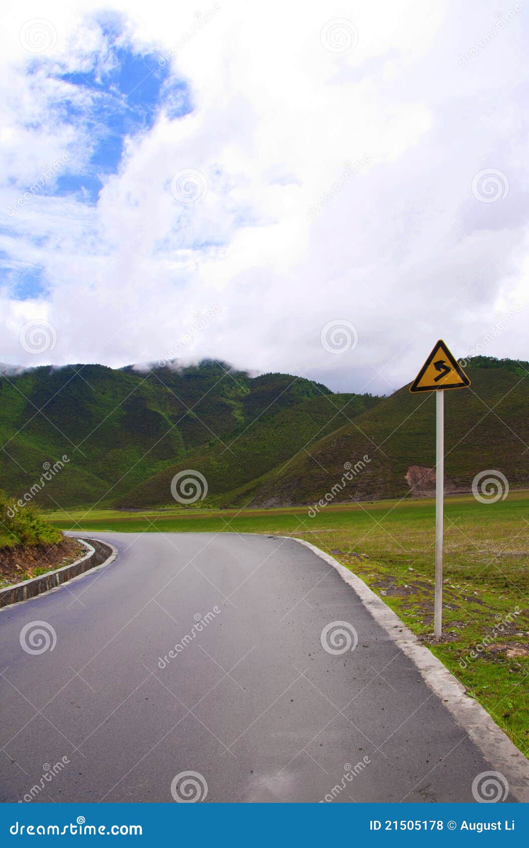 Sighn Indicating a Right Turn of a Road Stock Photo - Image of concept ...