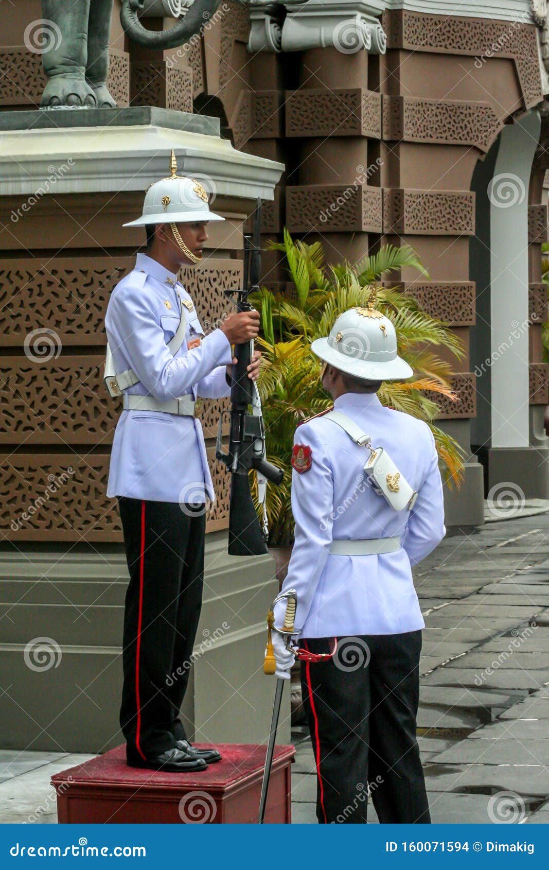 Sights of Bangkok. the Sentry Fixed Uniform To Another One, Side View ...