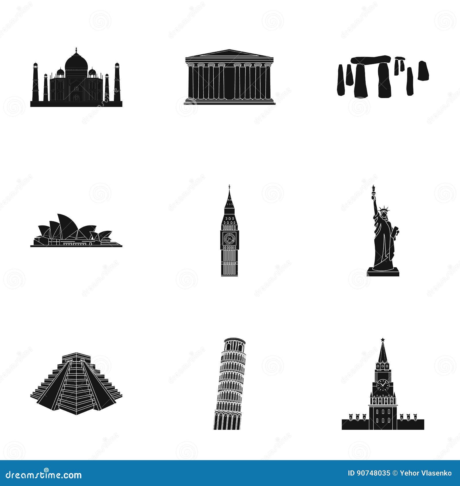 Countries Of The World Silhouette. Architecture, Monument Or Landmark ...