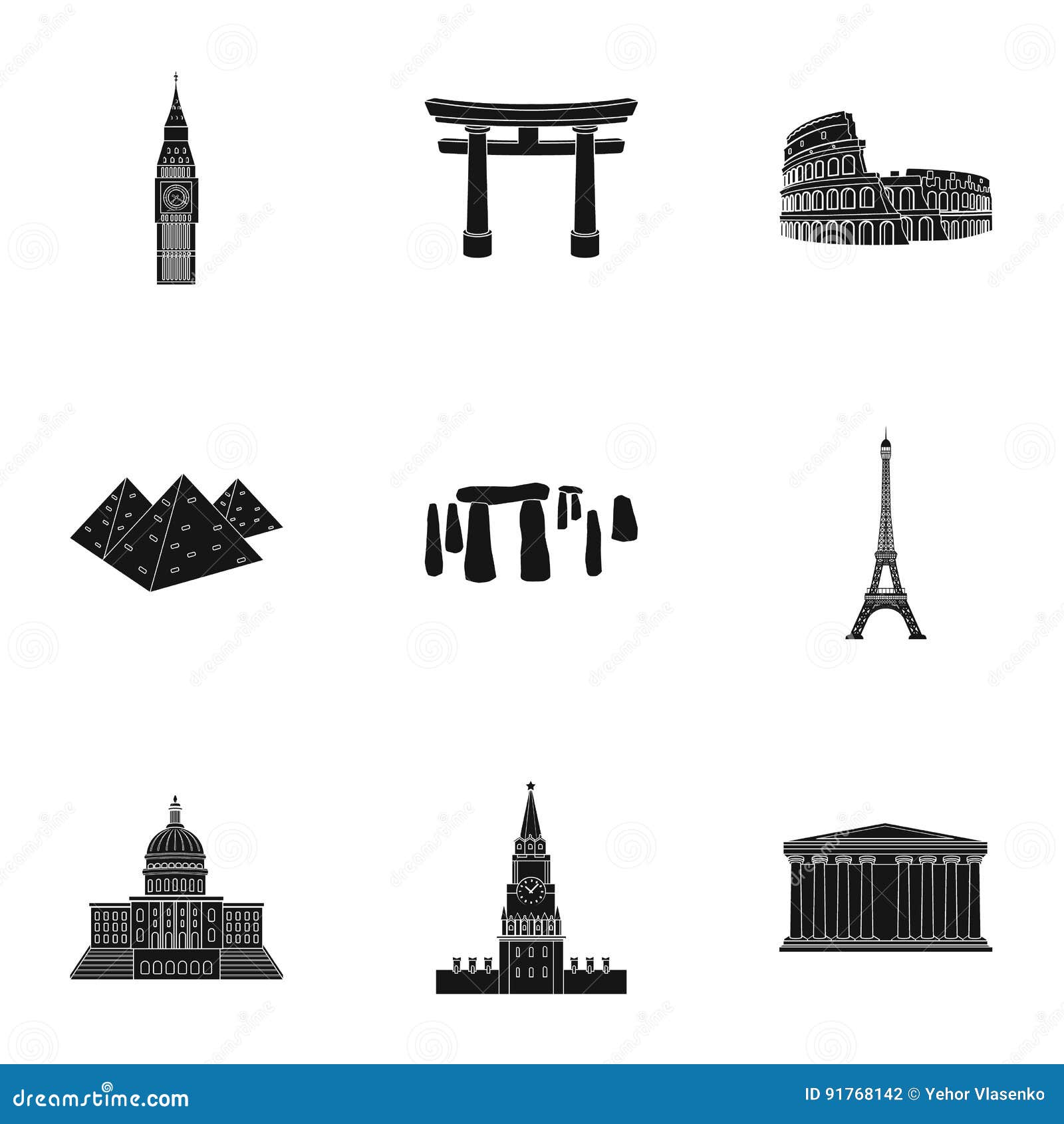 Countries Of The World Silhouette. Architecture, Monument Or Landmark ...