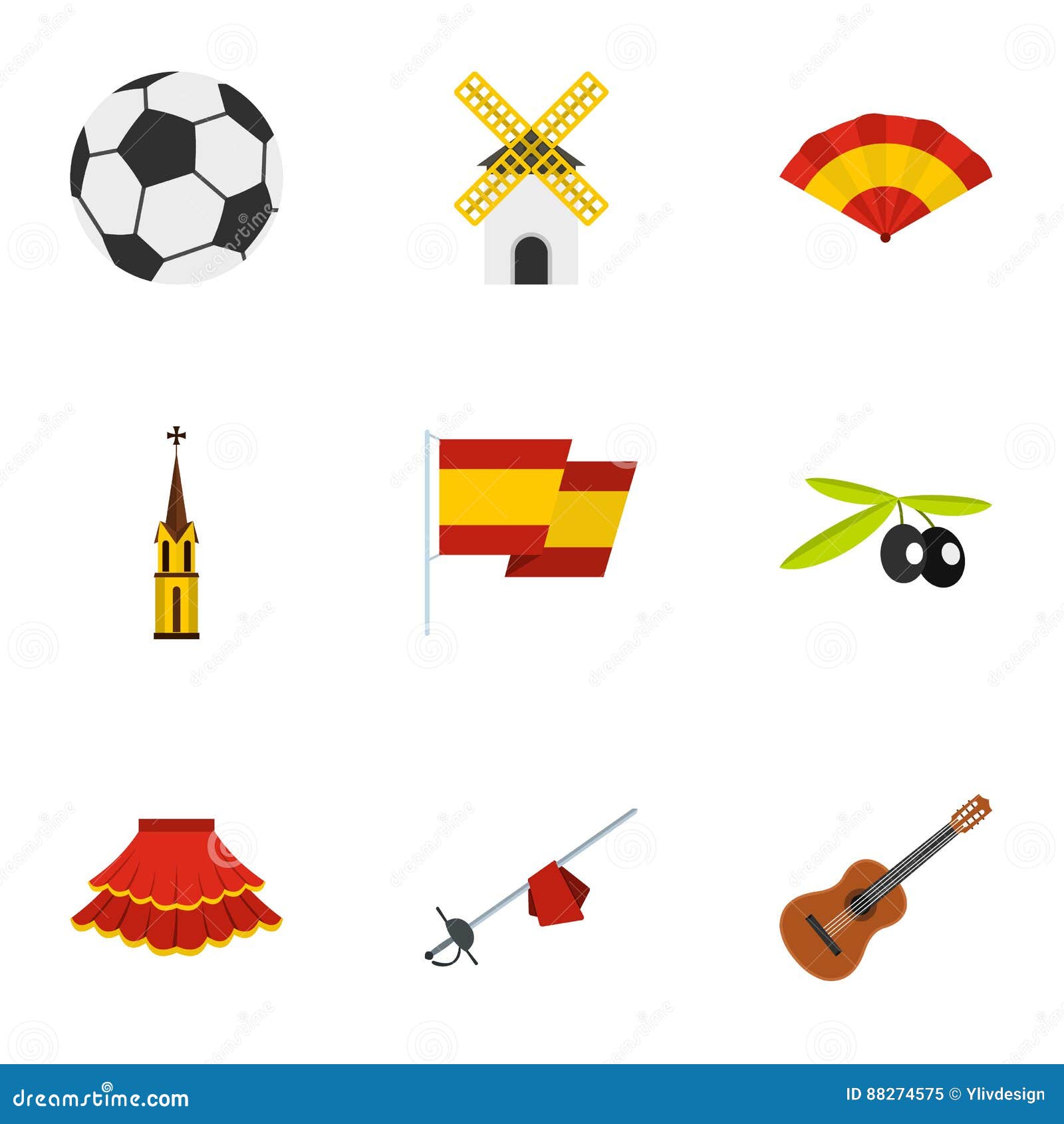 Sights of Spain Icons Set, Flat Style Stock Vector - Illustration of ...