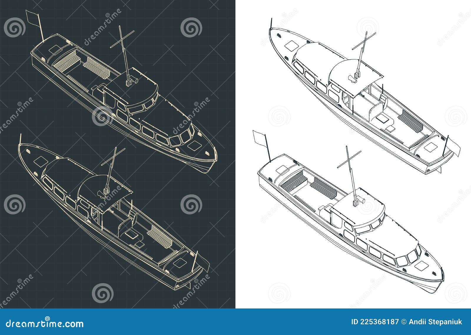 Sightseeing Boat Isometric Blueprints Stock Vector - Illustration of ...