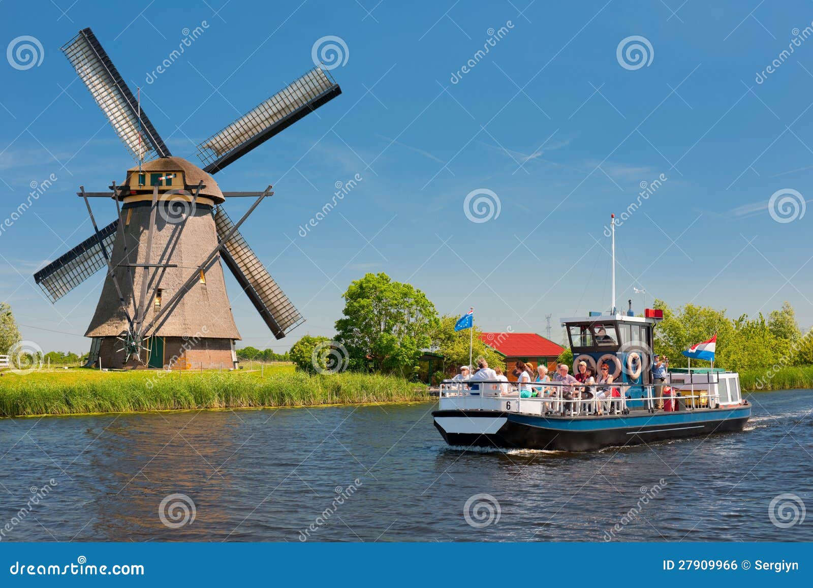 Sightseeing Boat with Tourists in Kinderdijk Editorial Photo - Image of ...