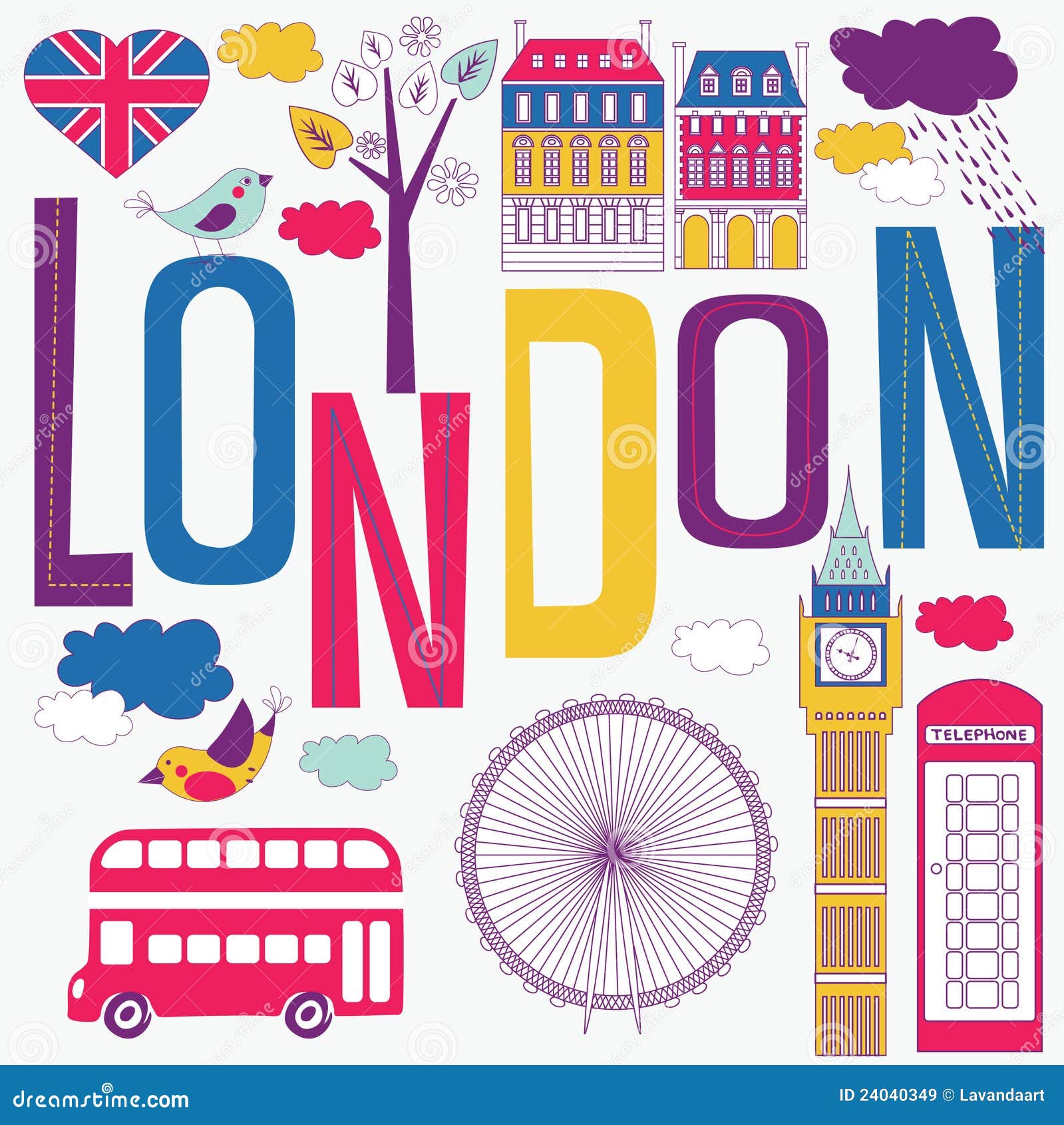 Landmarks Of London City Drawing Isolated In White Background. Cartoon ...