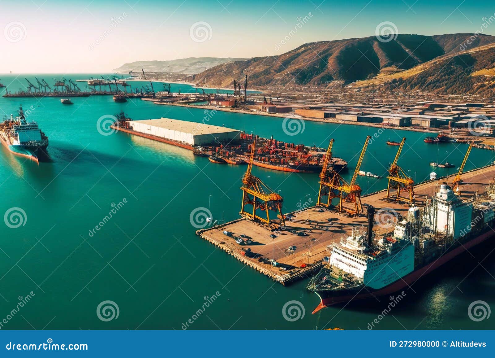 Sightseeing View of Sea Cargo Port with Berths for Ships Stock ...
