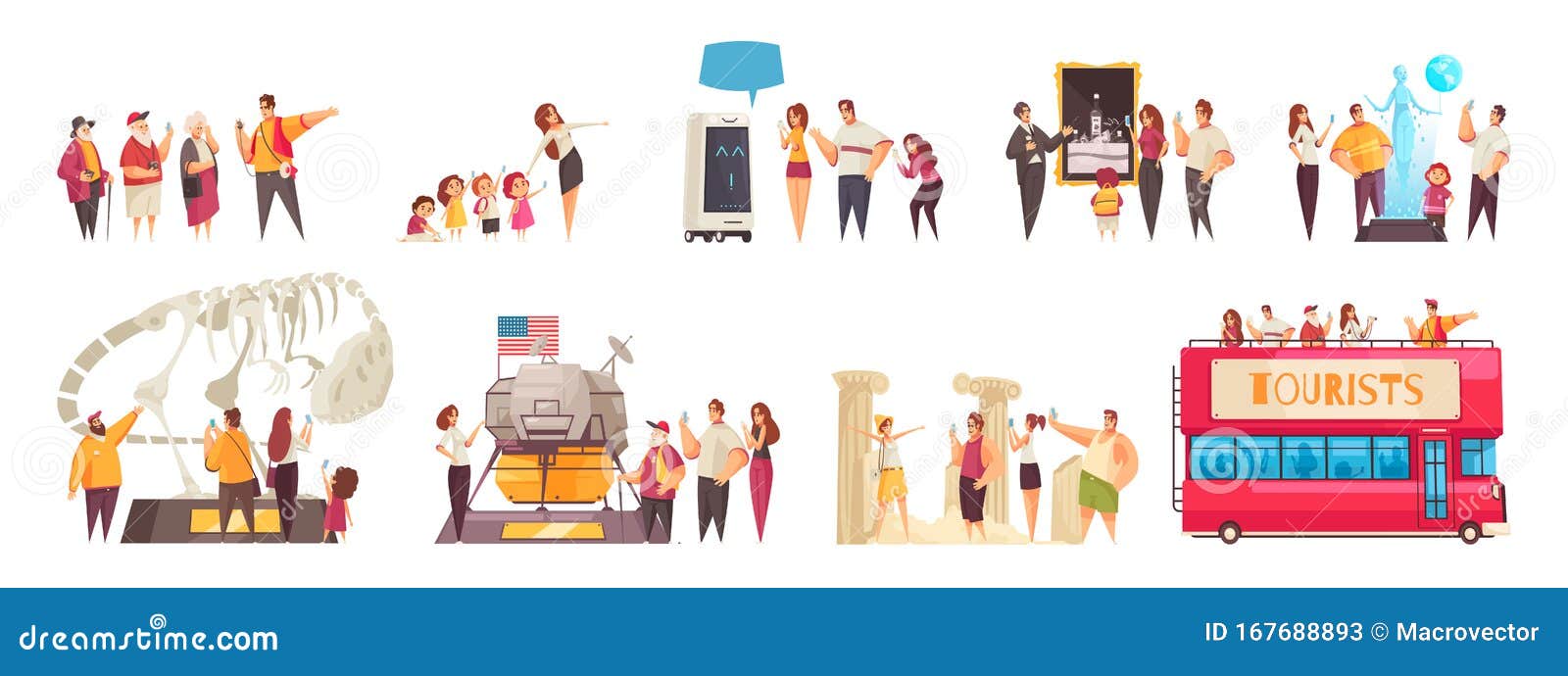 Sightseers Excursion Compositions Set Vector Illustration ...