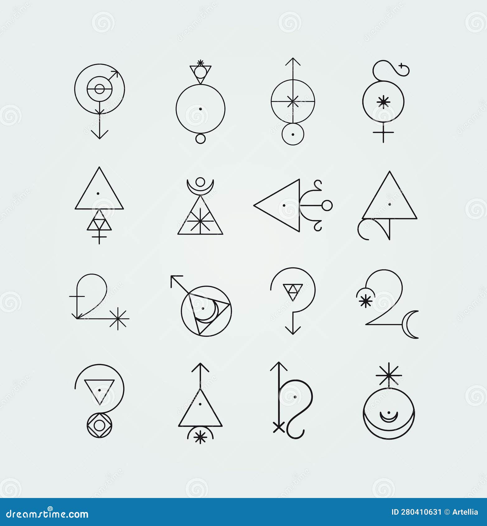 Set of 16 Sigil Symbols Line Icons Mystical Magical Artwork Drawing ...