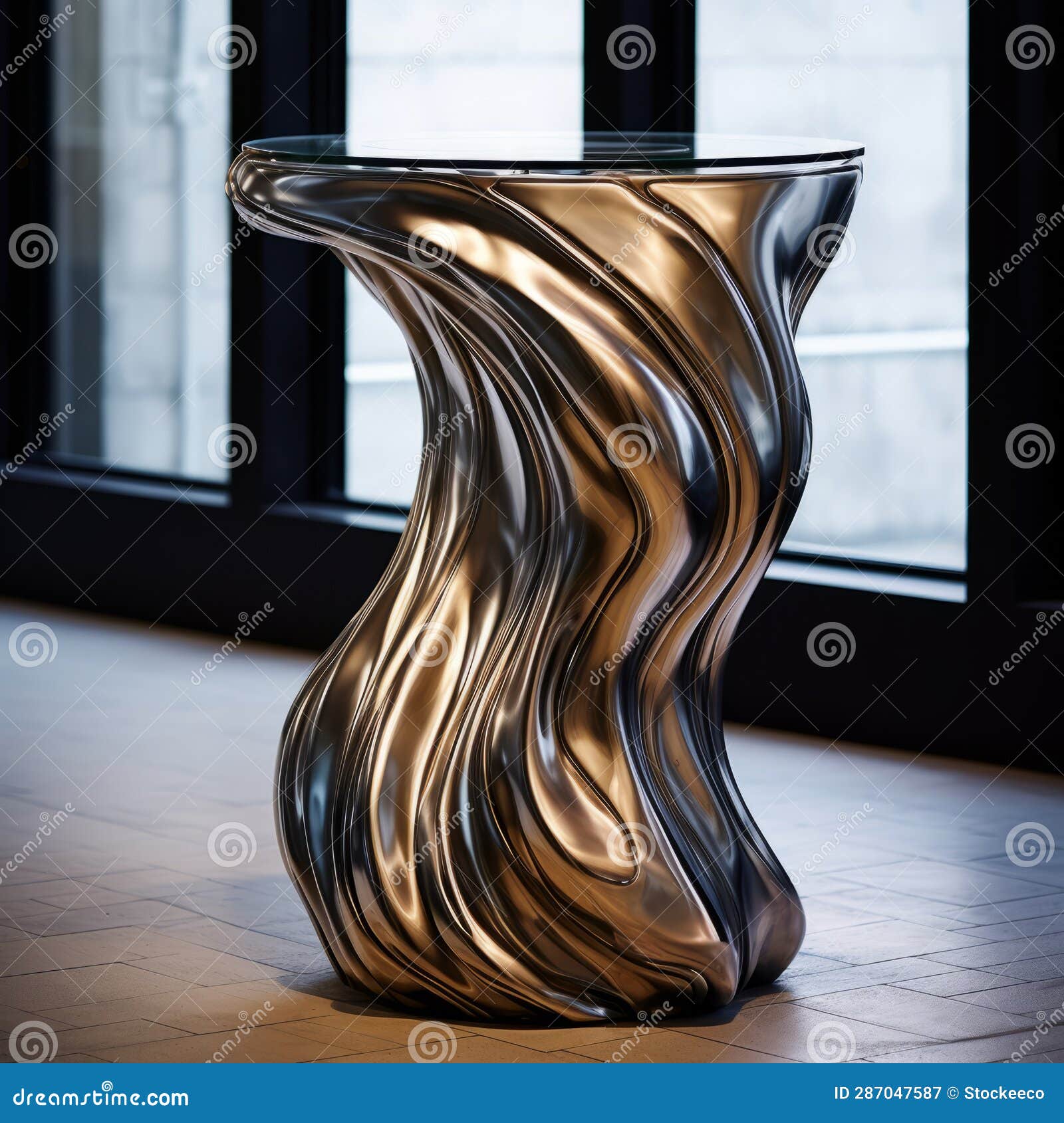 Avicii-inspired Liquid Metal End Table with Flowing Forms and Dark Reflections Stock ...