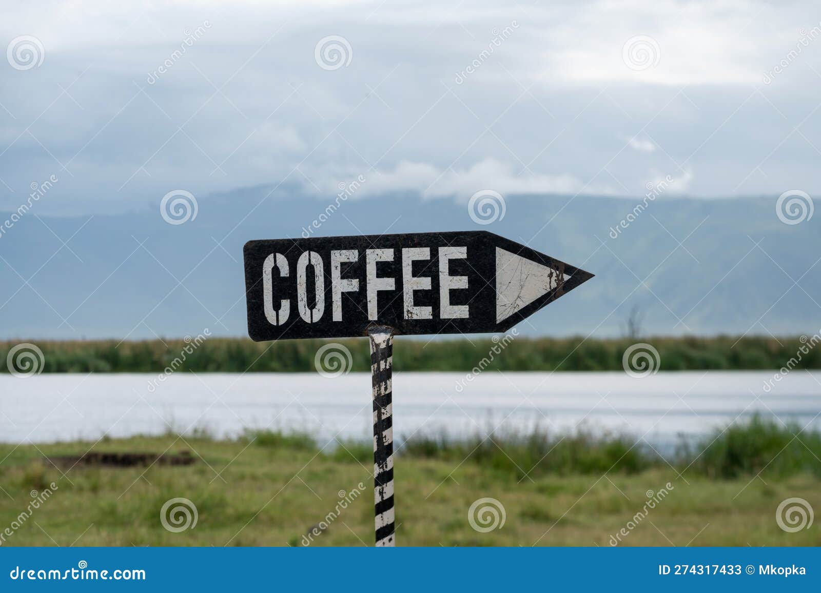Sign with Arrow Advertising a Coffee Shop Stock Image - Image of sign ...