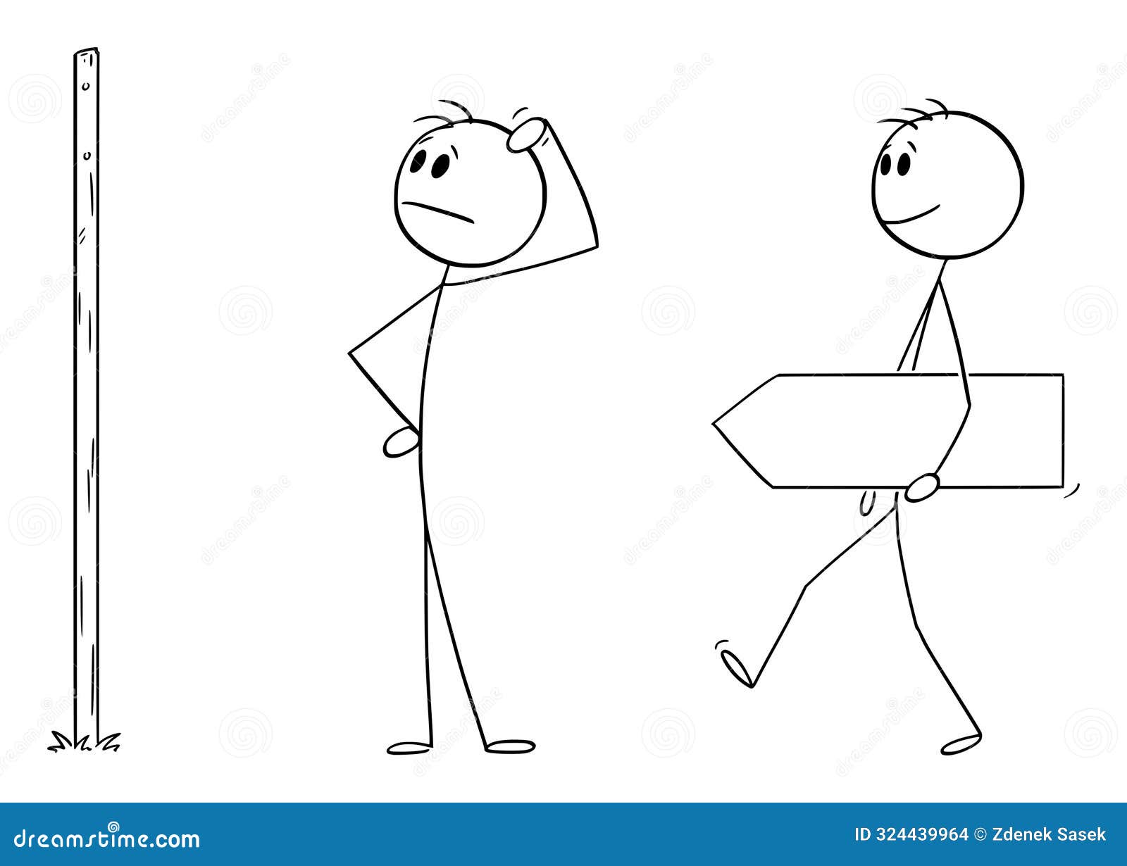 Sign Or Arrow Is Missing On The Pole, Vector Cartoon Stick Figure ...