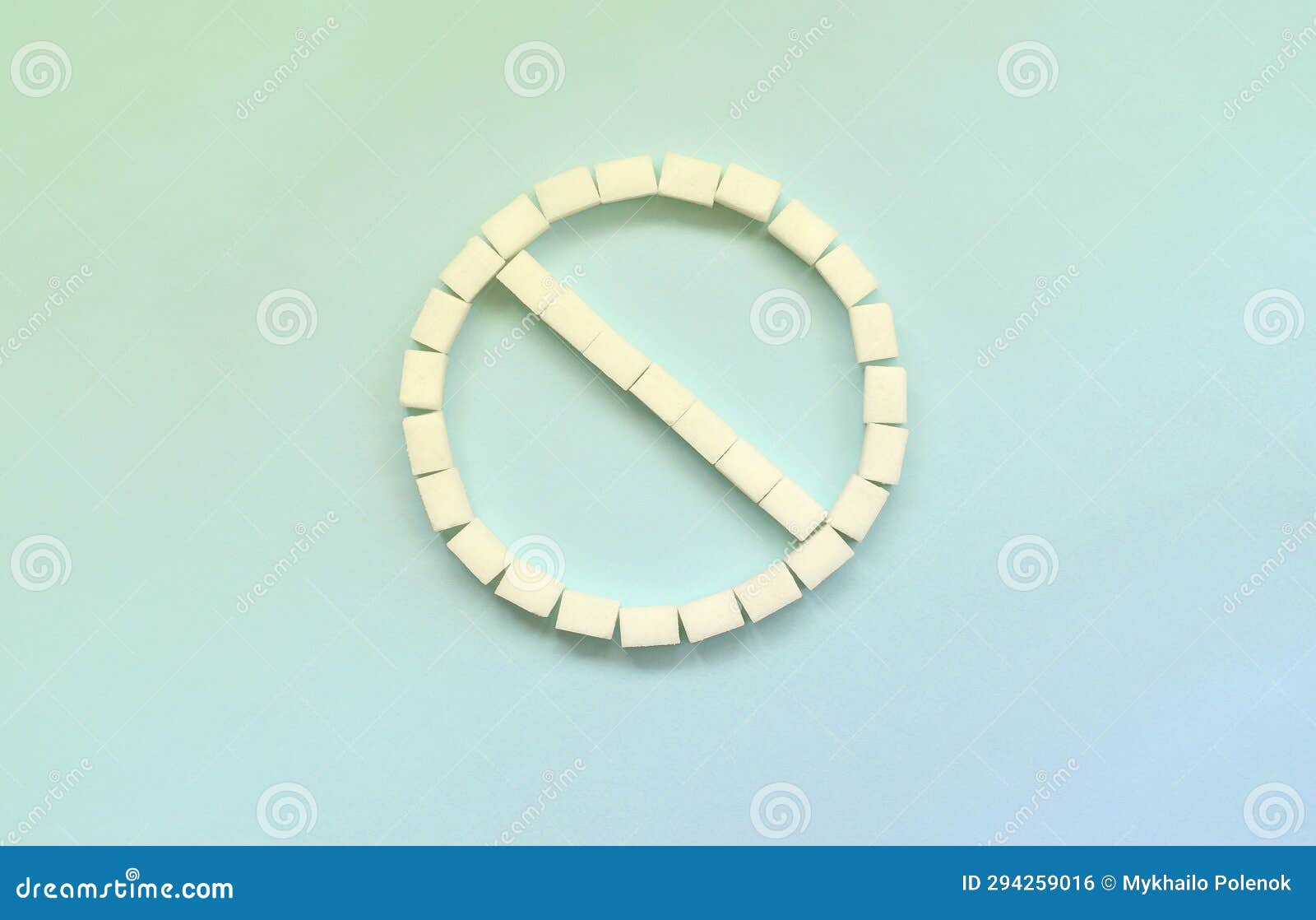 Sign of the Ban of Sugar Cubes on a Pastel Blue Background Stock Photo ...