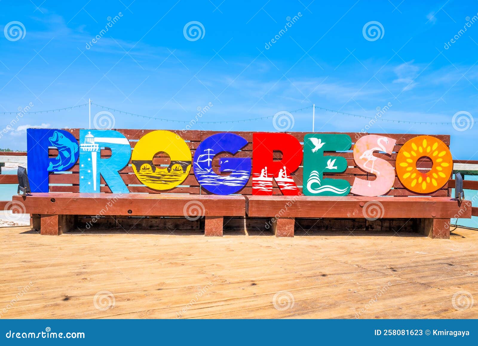 Sign at the Beach of Progreso Near Merida on a Sunny Summer Day Stock ...