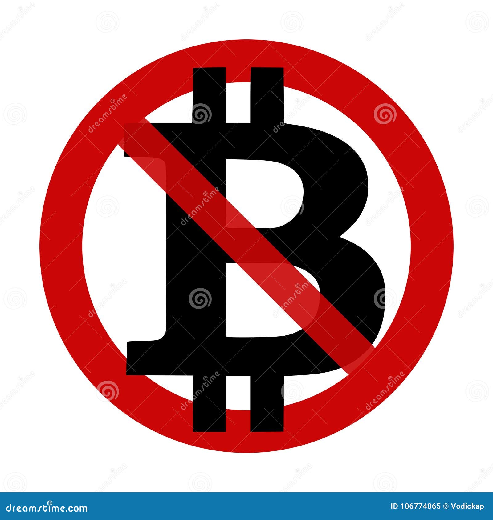 Sign No Bitcoin Isolated On Grey Sky Background. Prohibition Cartoon ...