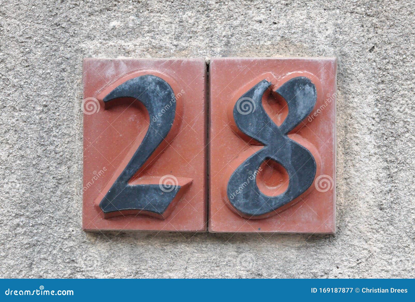 Sign with 28 in Black on Red Background Stock Image - Image of estate ...