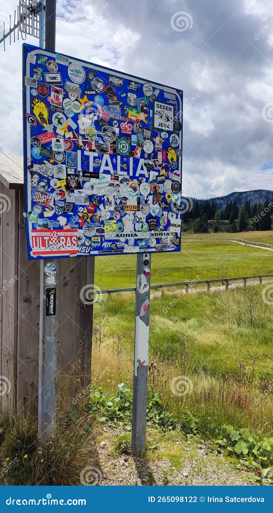 The Sign of the Border of Italy and Austria on the Alpine Mountain Pass ...