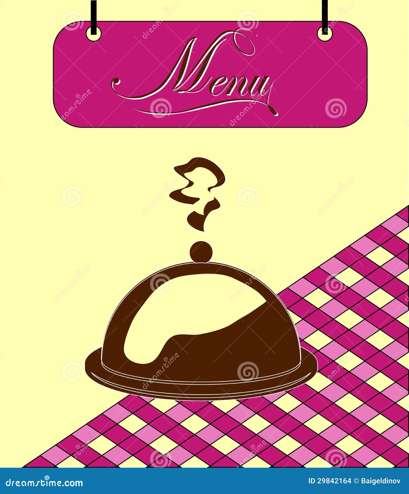 Sign Burgundy Menu Cell with Dish. Vector Stock Illustration ...