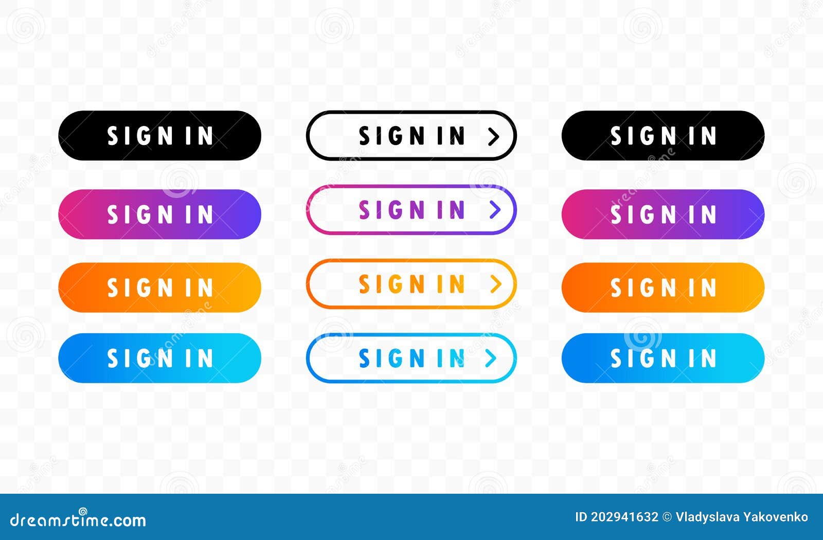 SIGN in Button Icon Set. Flat Button with Colorful Gradient. Colorful ...