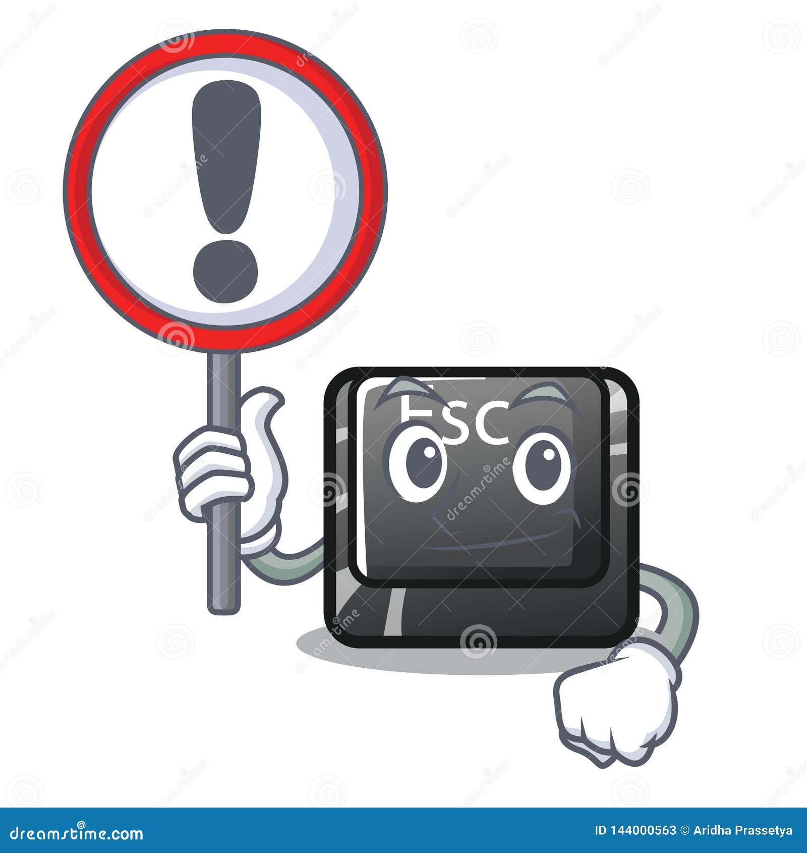 With Sign Cartoon Esc Button Attached To Computer Stock Vector