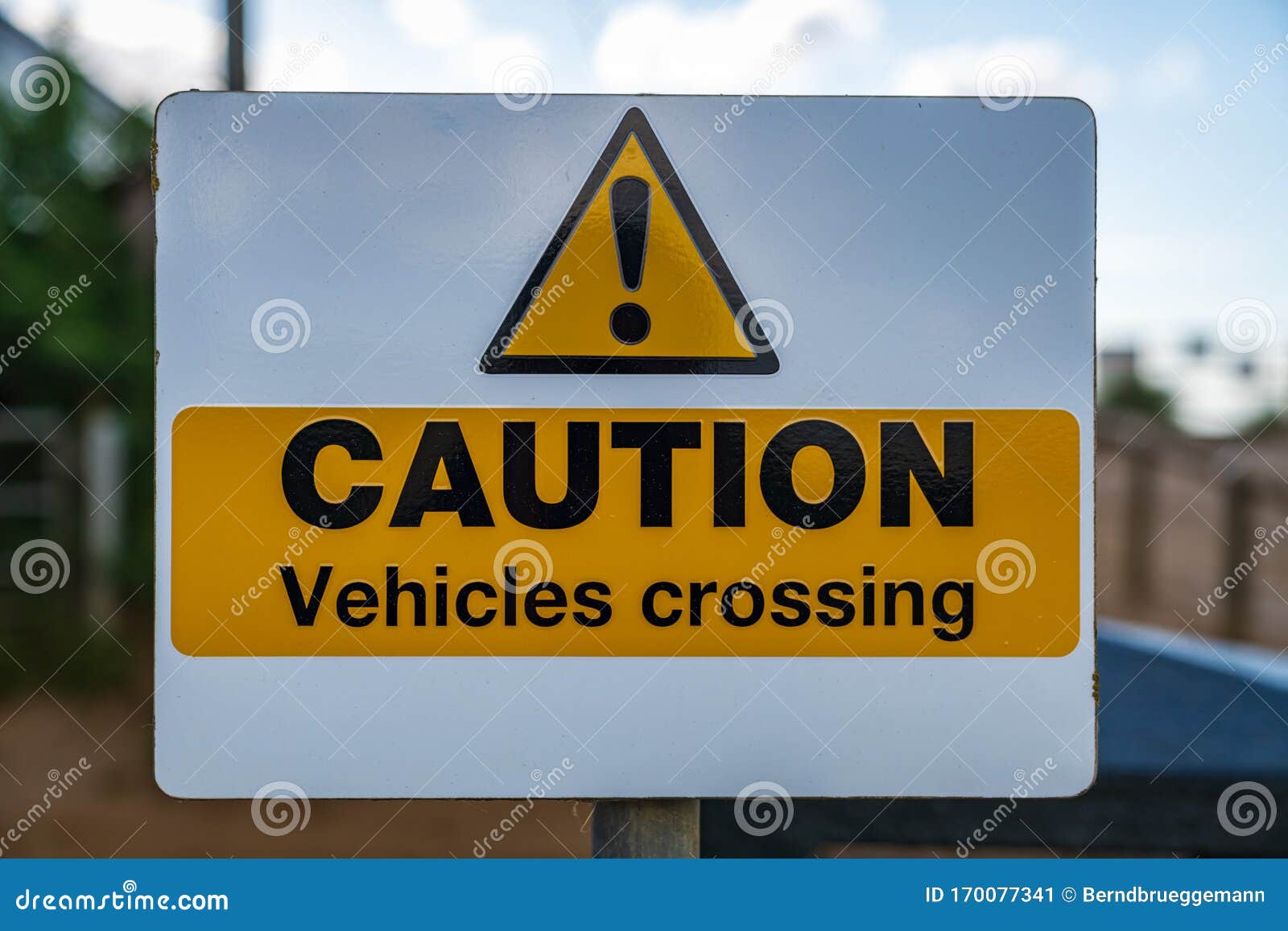 Sign: Caution Vehicles Crossing Stock Image - Image of stop, warn ...