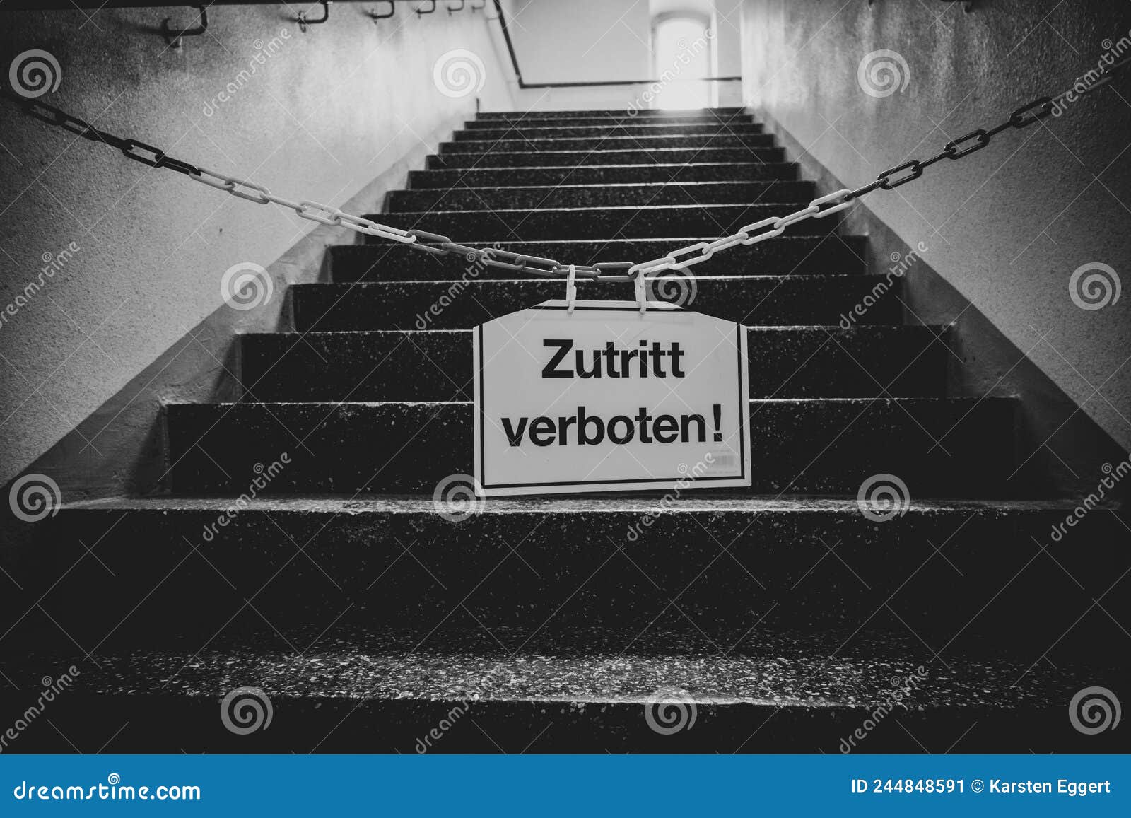 Sign on a Chain in Front of a Staircase Says No Entry Stock Image ...