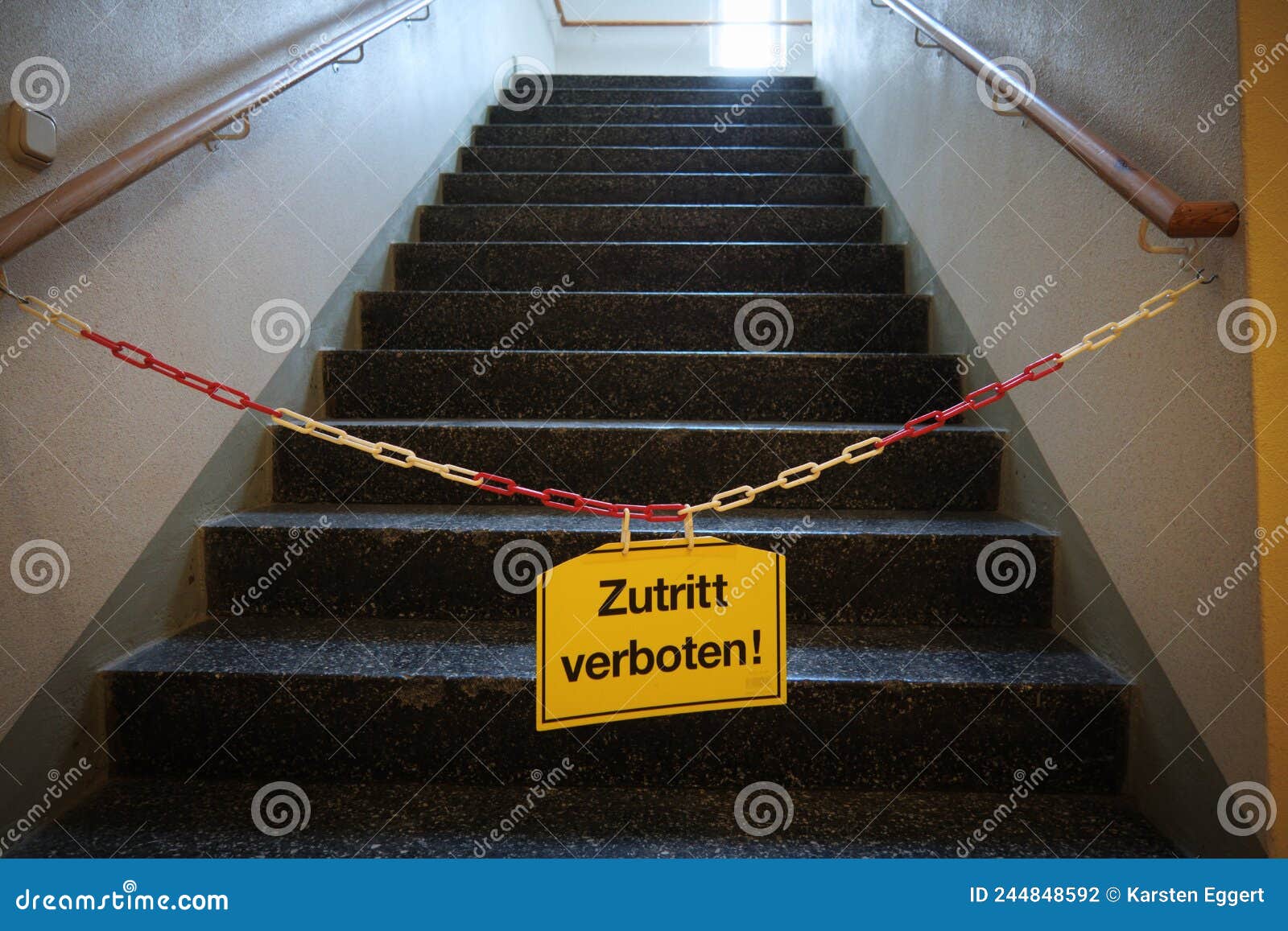 Sign on a Chain in Front of a Staircase Says No Entry Stock Photo ...