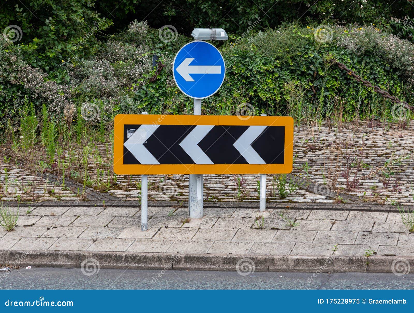 Sign and Chevron Indicating Roundabout Wallasey Wirral August 2019 ...