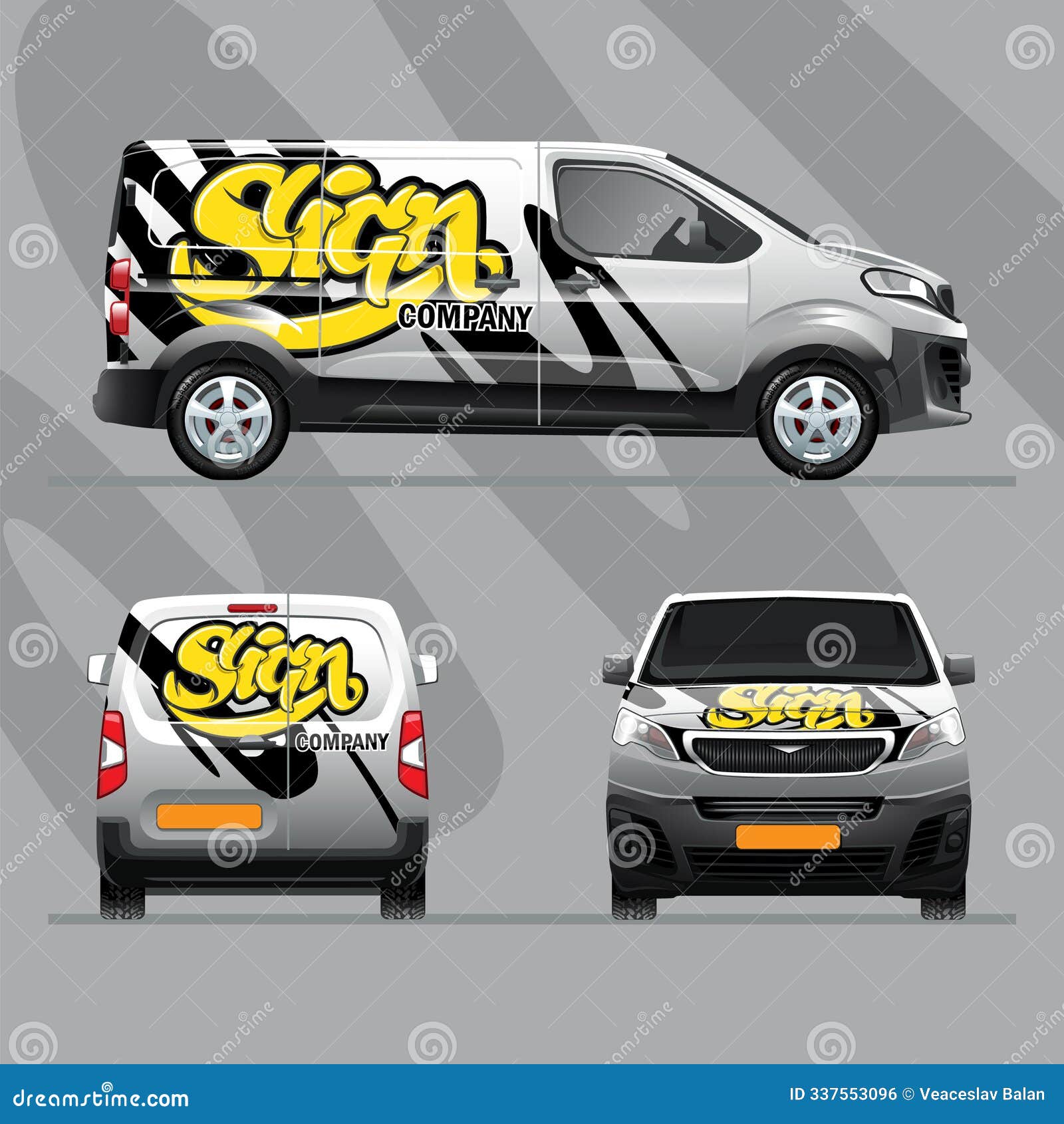 Sign Company Business Van Layout with Graphics from All Sides Set ...