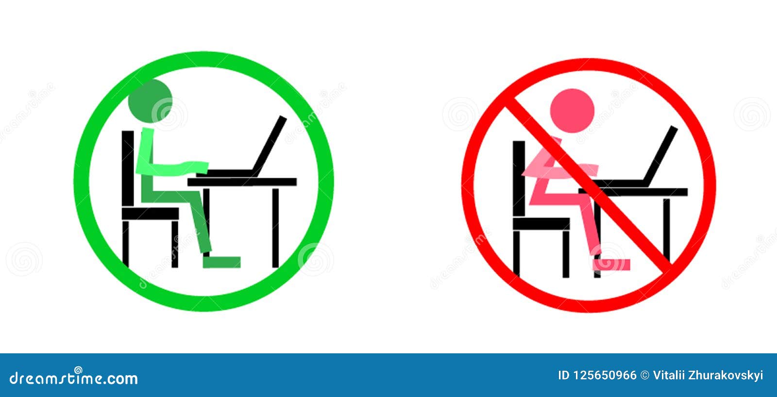 Sign Correct Incorrect Siting Pose Under Computer Laptop Table Isolated ...