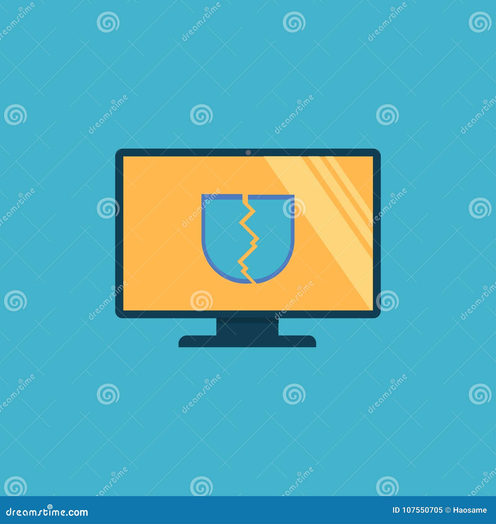 Sign of Cracked Shield on Computer Monitor Stock Vector - Illustration ...