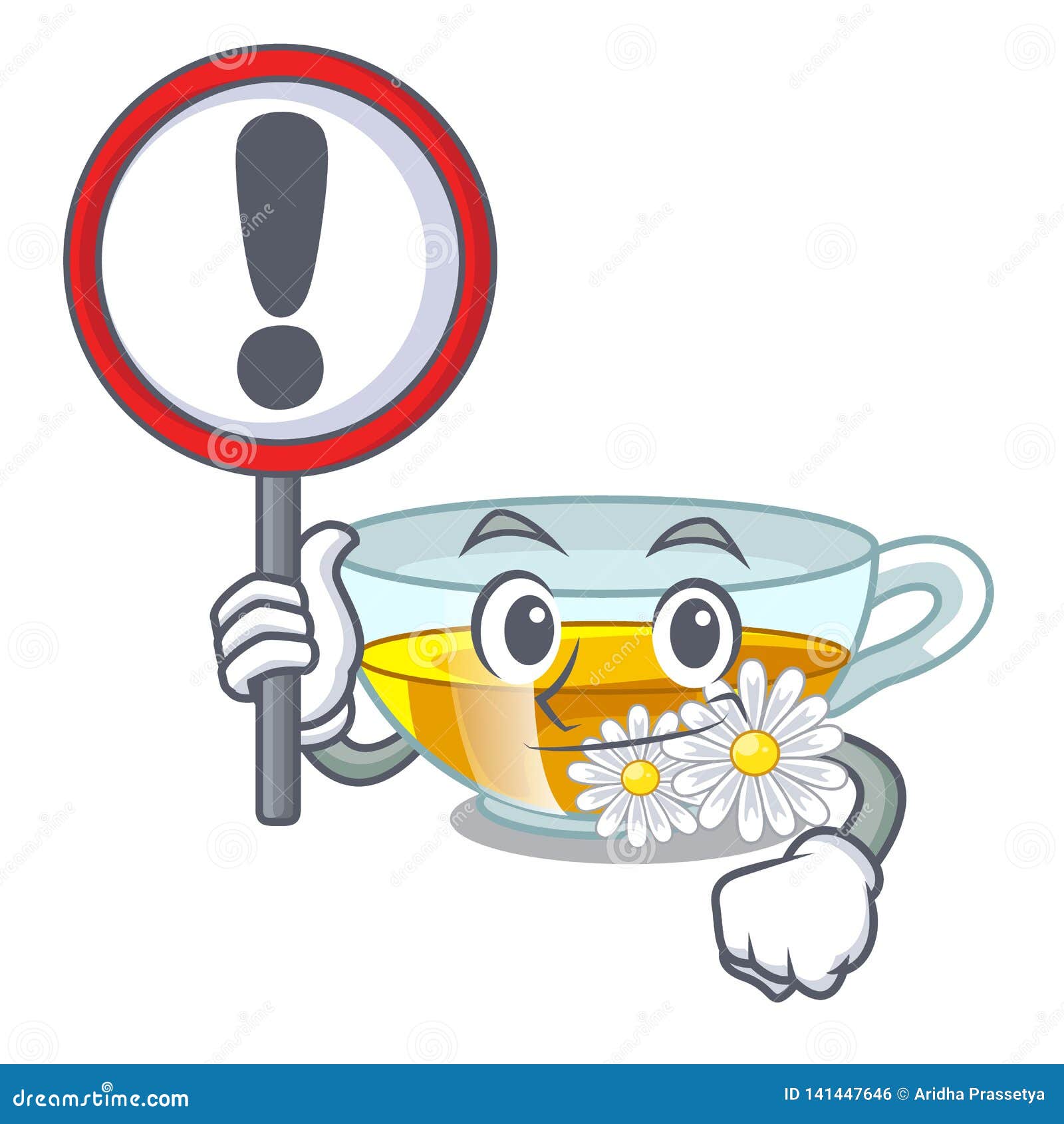 With Sign Cup Chamomile Tea Cartoon Above Table Stock Vector ...