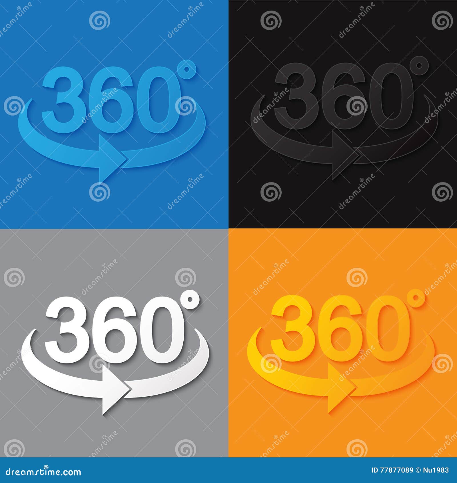 360 sign in 3d flat style stock vector. Illustration of math - 77877089