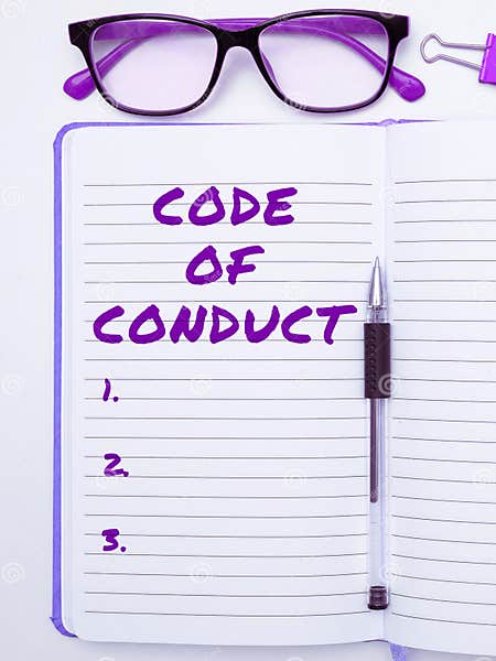 Sign Displaying Code of Conduct. Word for Ethics Rules Moral Codes ...