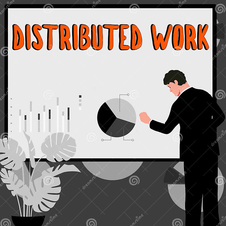Sign Displaying Distributed Work. Business Overview Practiced by Enterprises Using Network ...