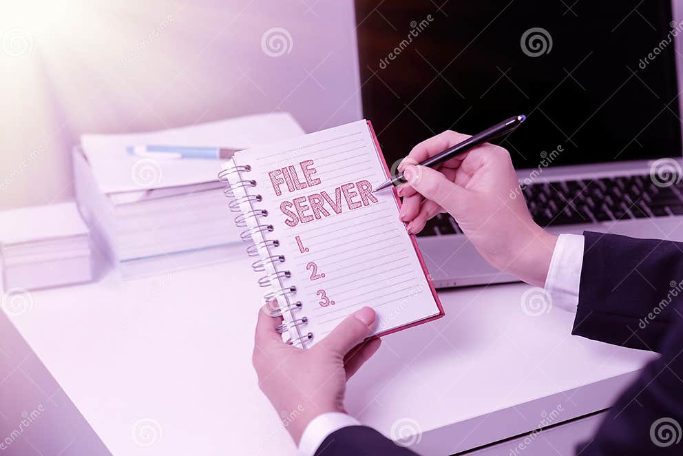 Sign Displaying File Server Word For Device Which Controls Access To Separately Stored Data