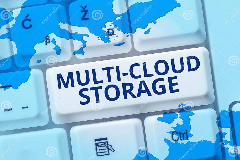 Writing Displaying Text Multi Cloud Storage. Internet Concept Use of Multiple Cloud Computing ...