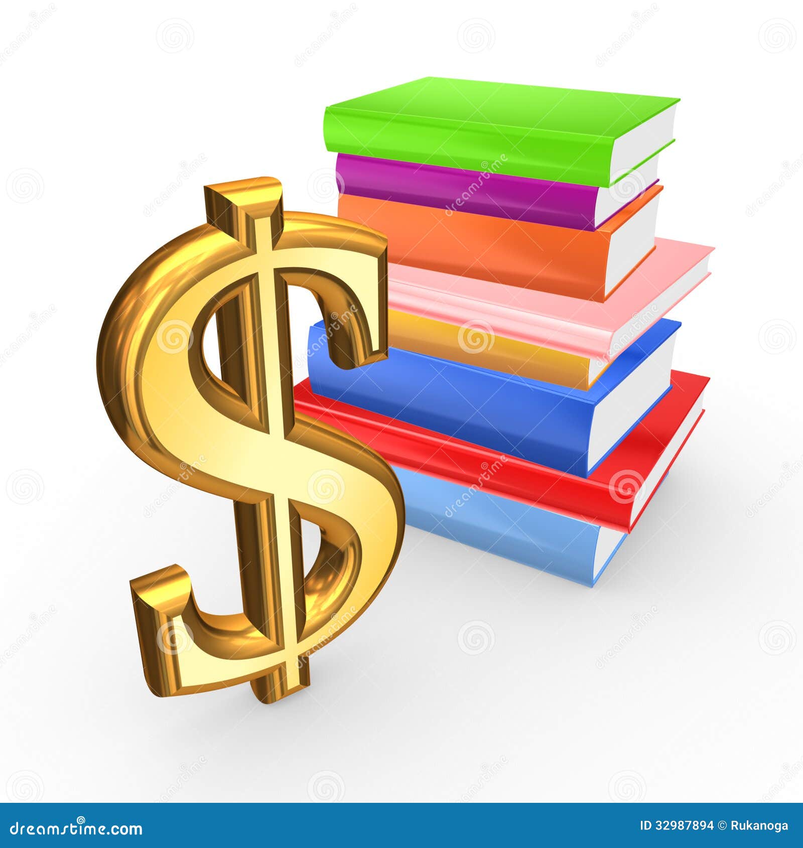 Sign of Dollar and Colorful Books. Stock Illustration - Illustration of ...