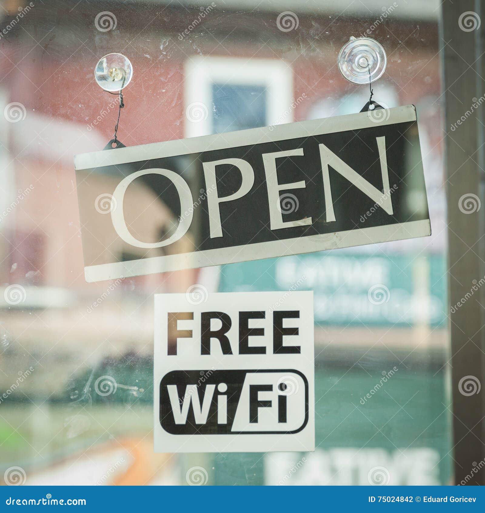 A Sign on the Door is Open and Wi Fi Stock Photo - Image of concepts ...