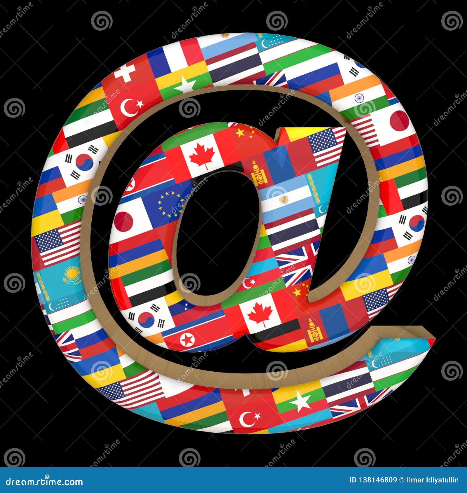 Sign Email with National Flags of the World, Isolated on Black. 3D ...