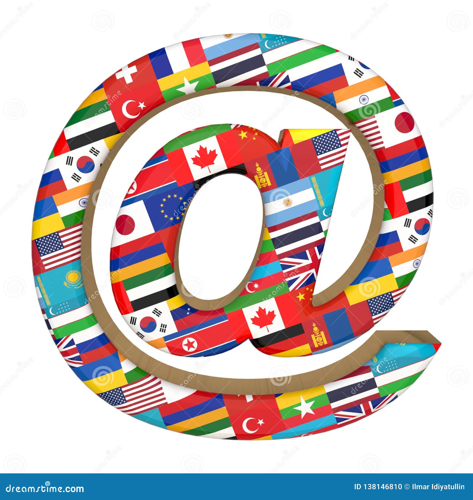 Sign Email with National Flags of the World, Isolated on White. 3D ...