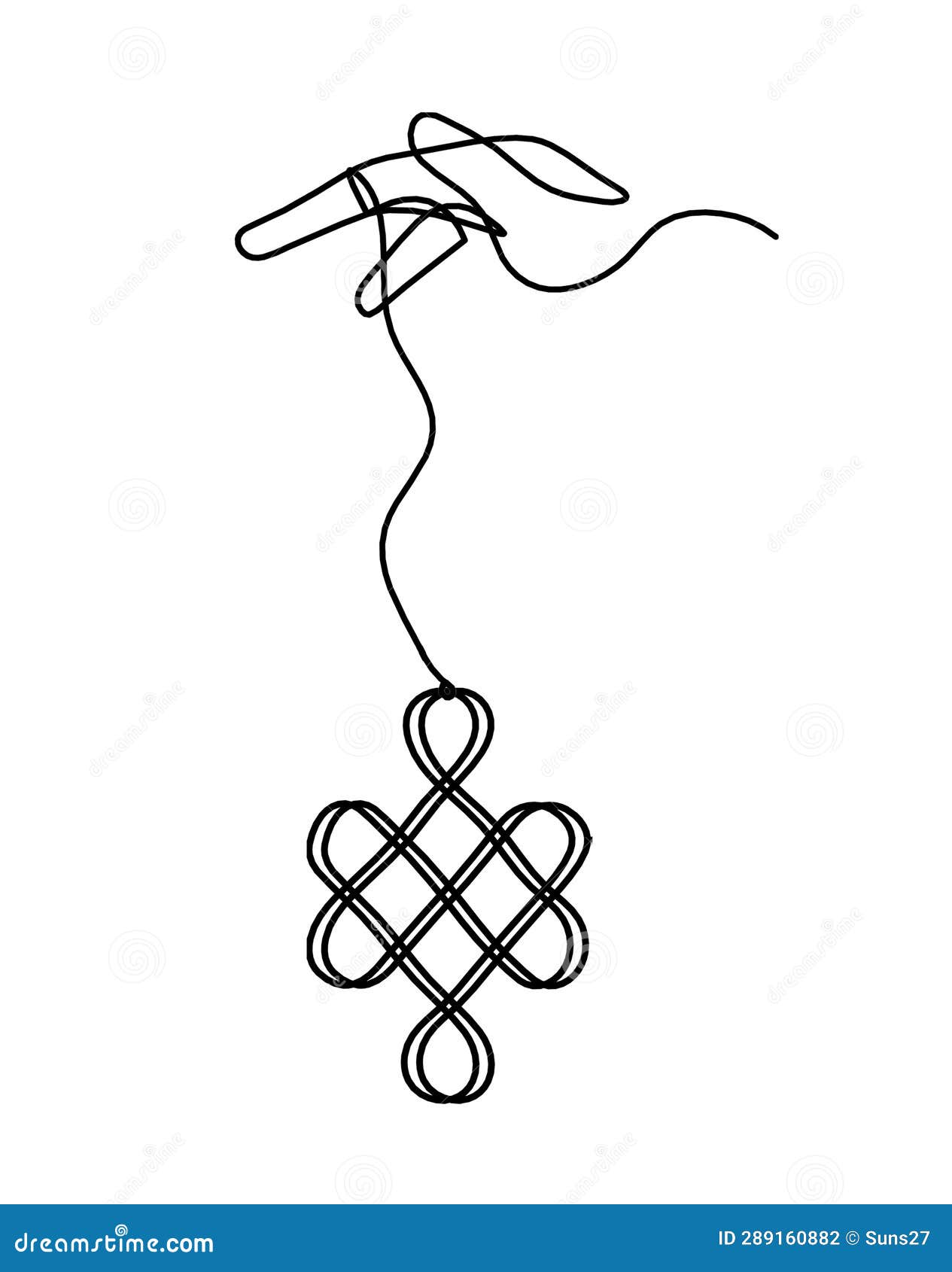 Sign of Endless Auspicious Knot with Hand As Line Drawing on the White ...