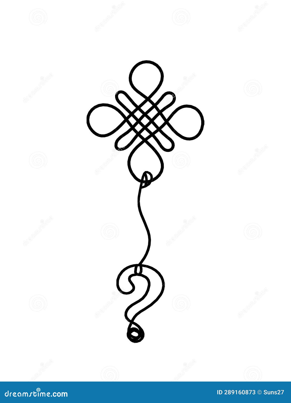 Sign of Endless Auspicious Knot with Question Mark As Line Drawing on ...