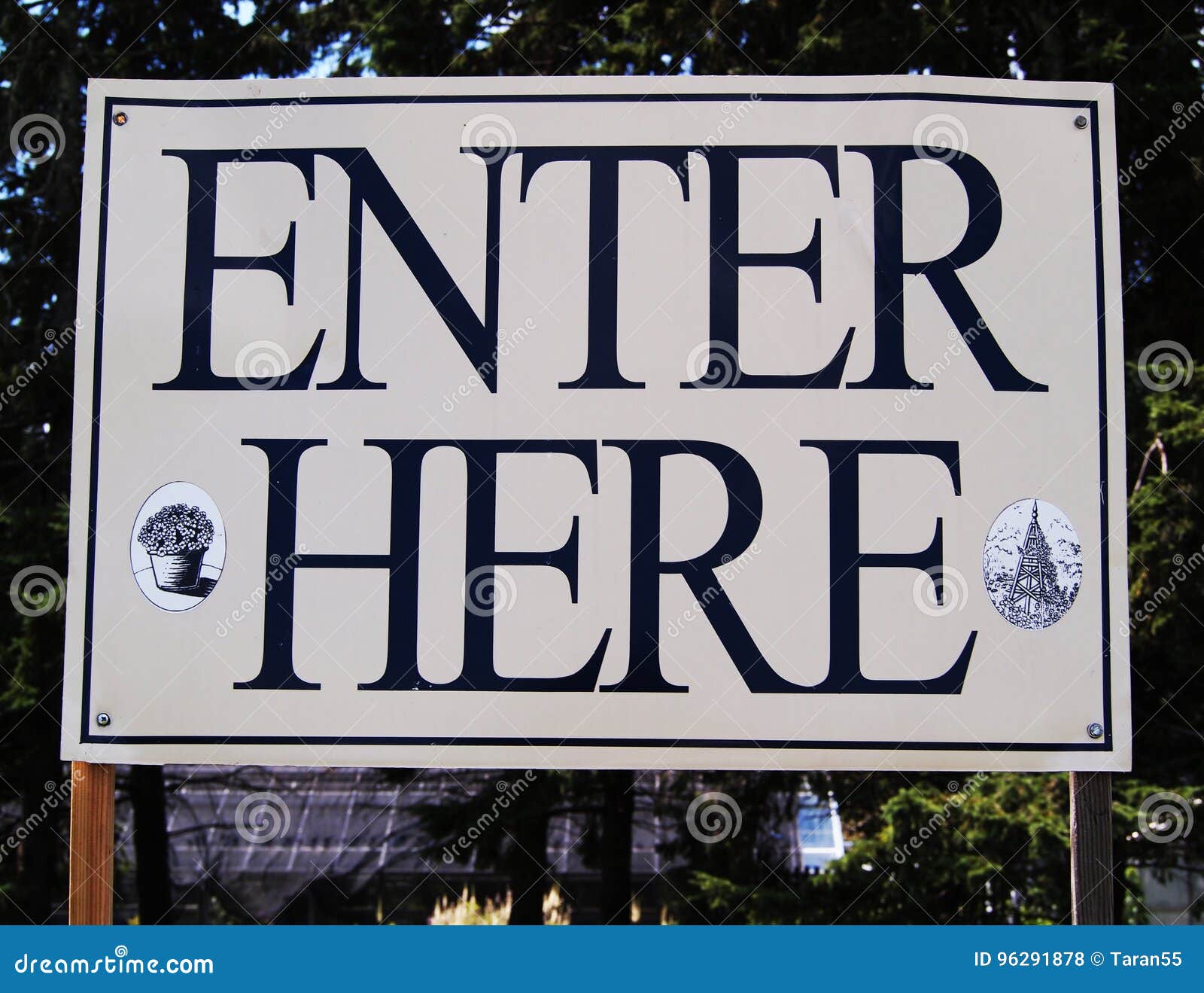 Sign & X22;Enter Here& X22; Stock Photo - Image of construction ...