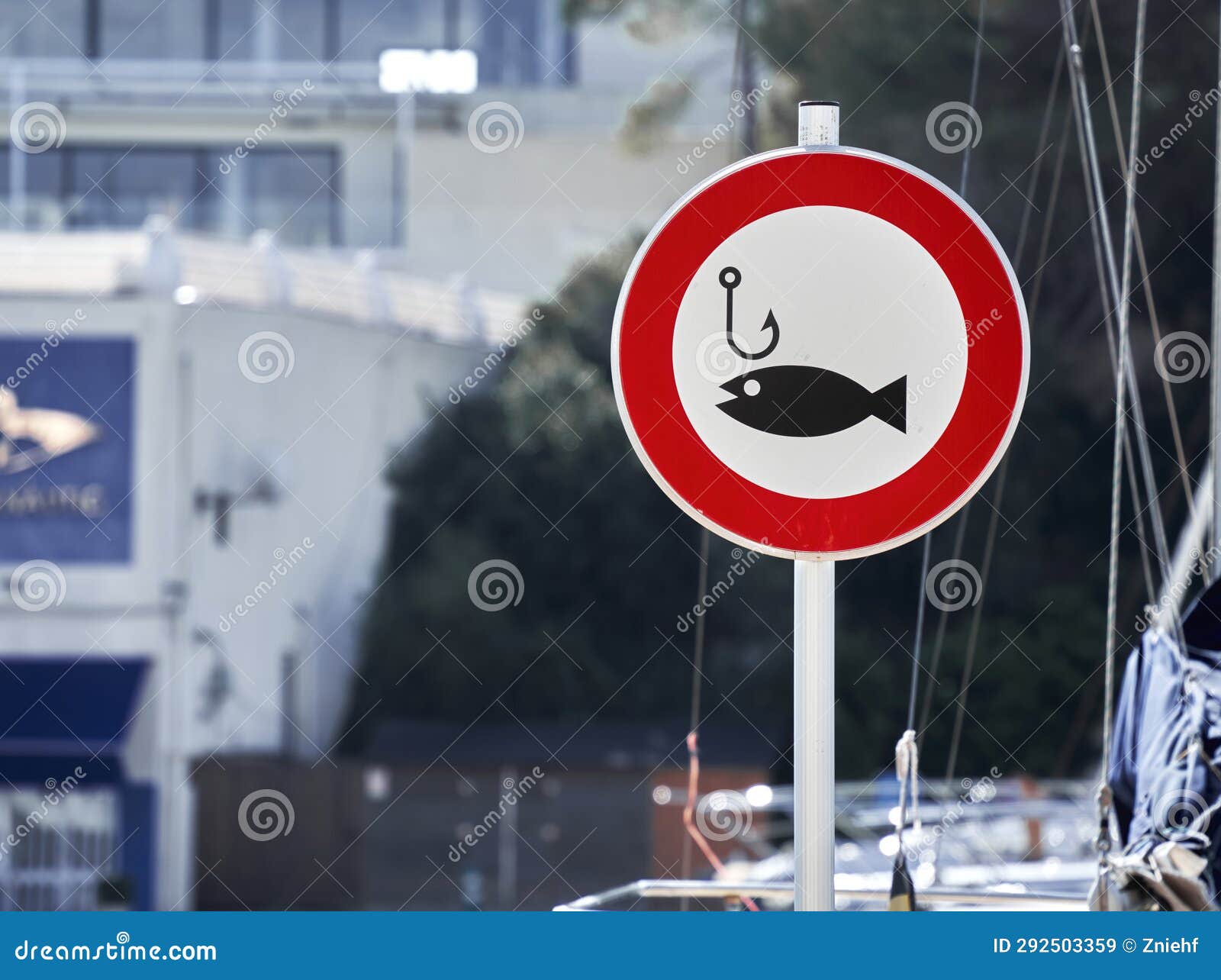 Sign with a Fishing Hook and a Fish in a Red Circle Indicating that ...