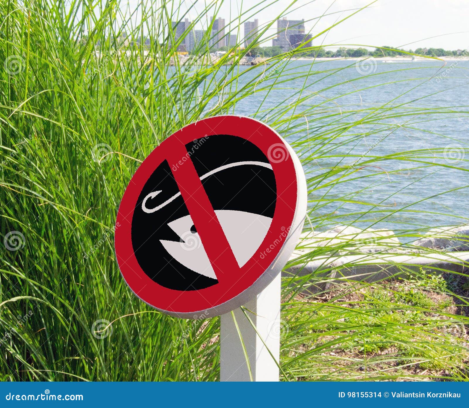 The Sign of Fishing is Prohibited Stock Photo - Image of nypd, blue ...