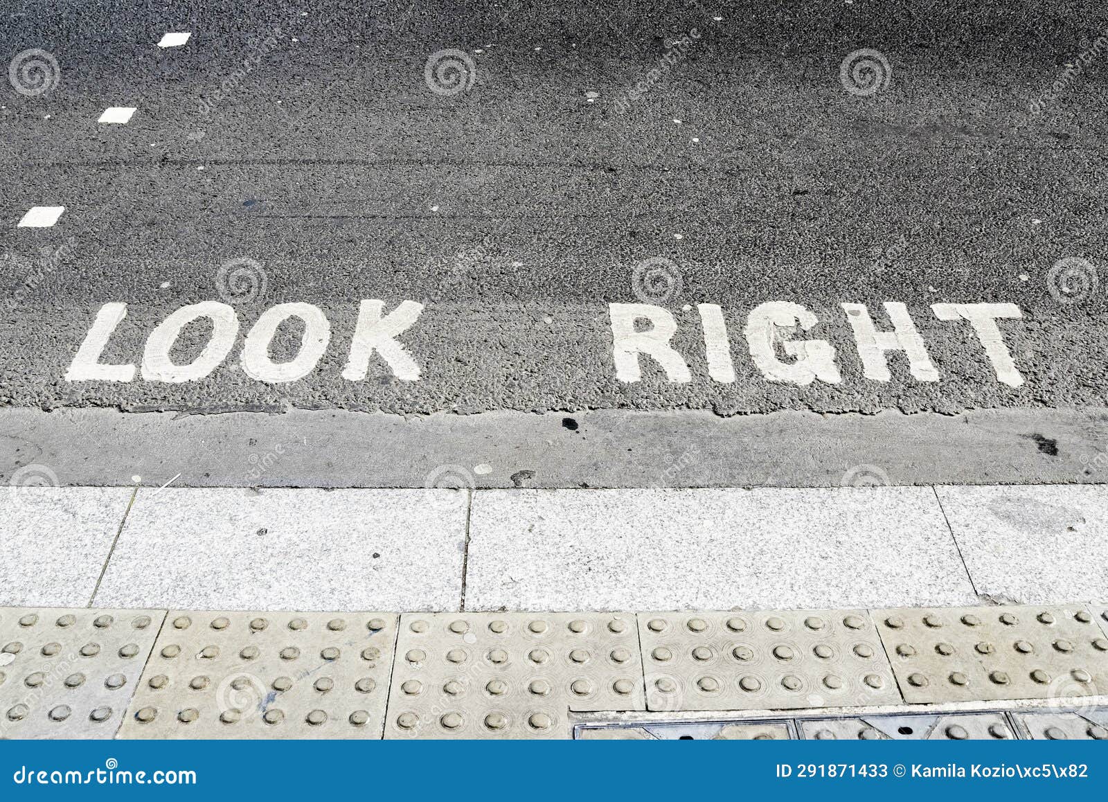 A Sign on the Ground in the UK To Look To the Right Stock Image - Image ...