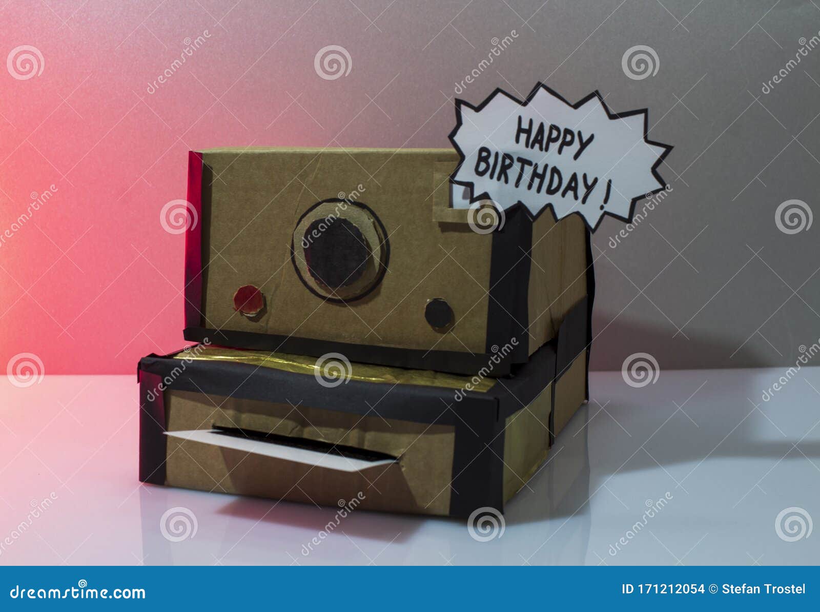 Sign "Happy Birthday" on Made Instant Camera Made of Cardboard Stock ...