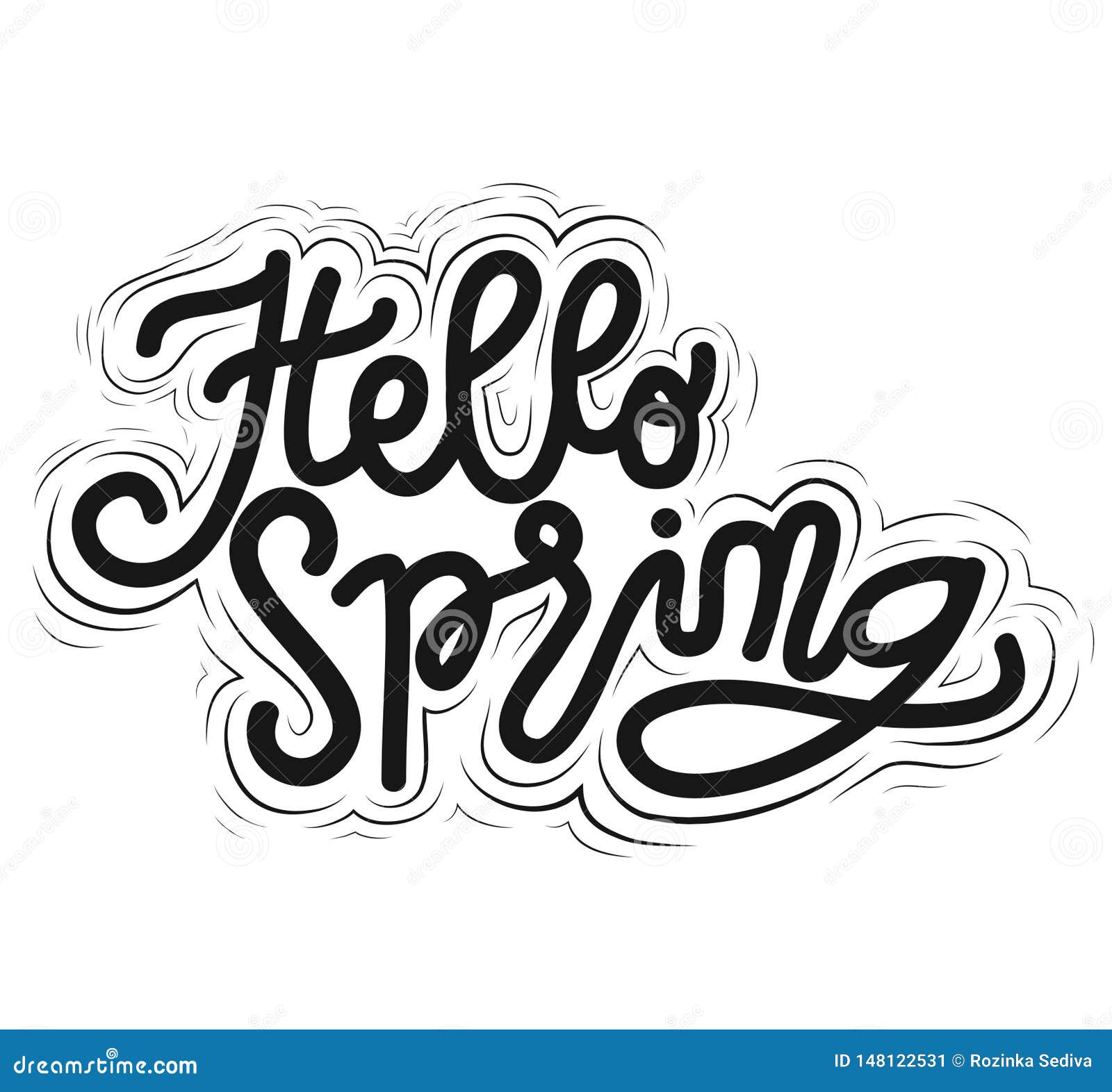 Sign Hello Spring, Icon for Your Web, Label, Dynamic Design. Hand Drawn ...