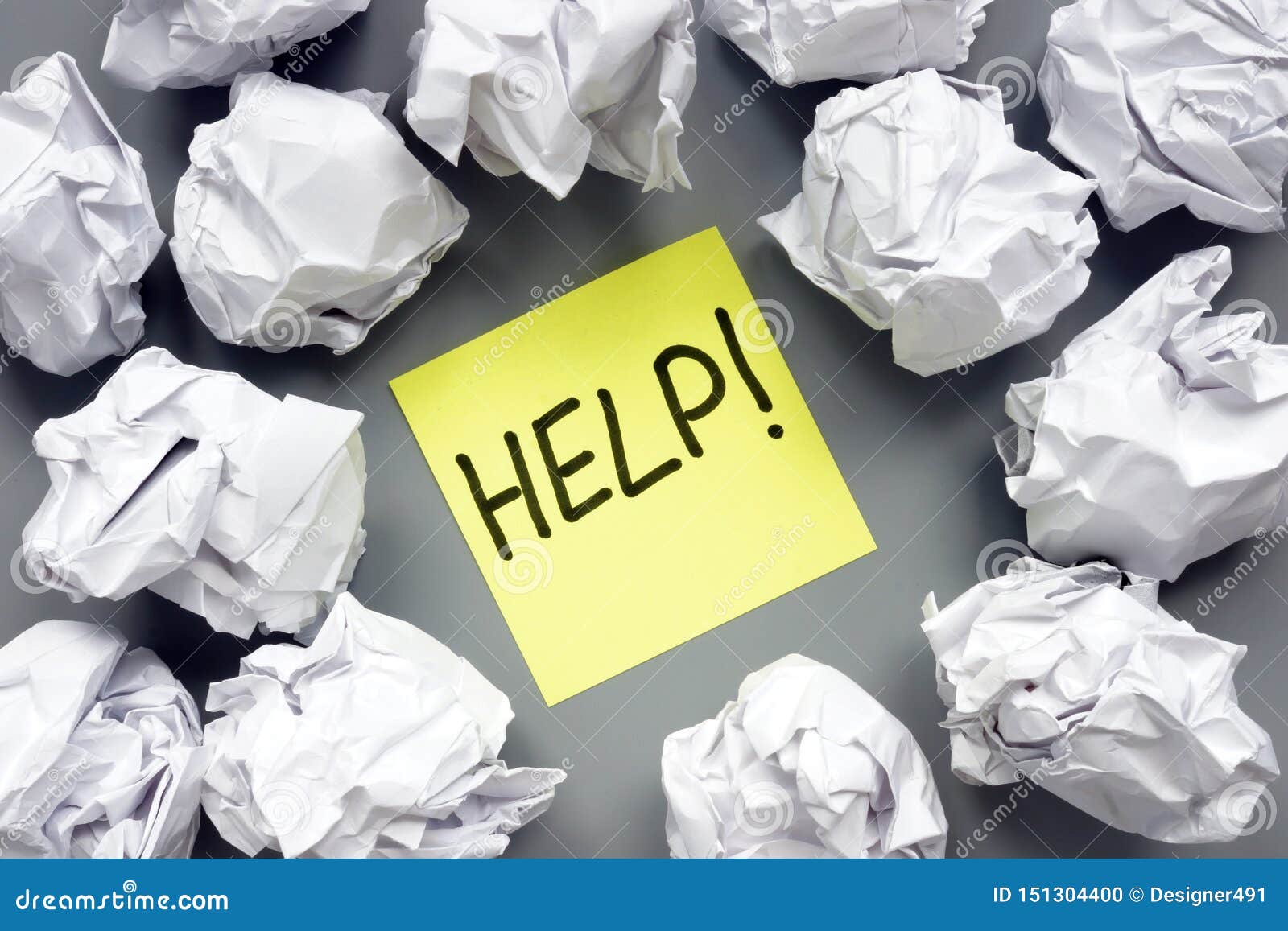 Sign Help and Paper Balls Around Stock Photo - Image of innovation ...