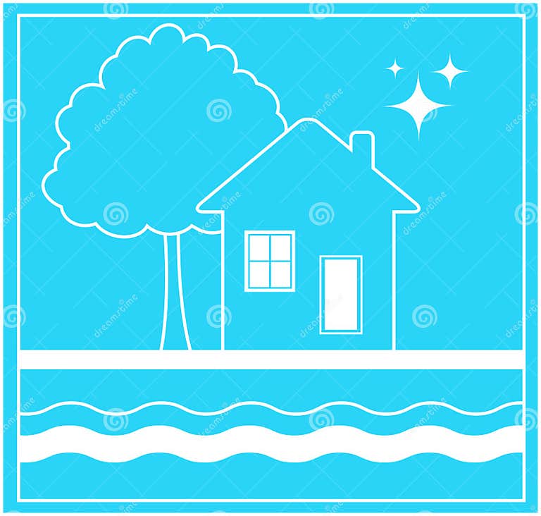 Sign with House and Water Stream Stock Vector - Illustration of house ...
