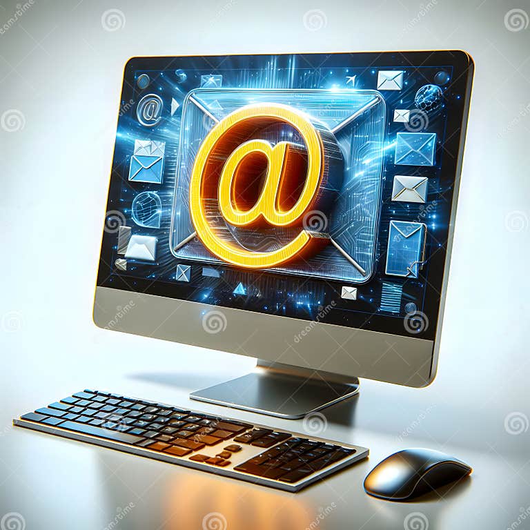 At Sign Icon and Email at Computer Screen, Communication Concept Stock ...